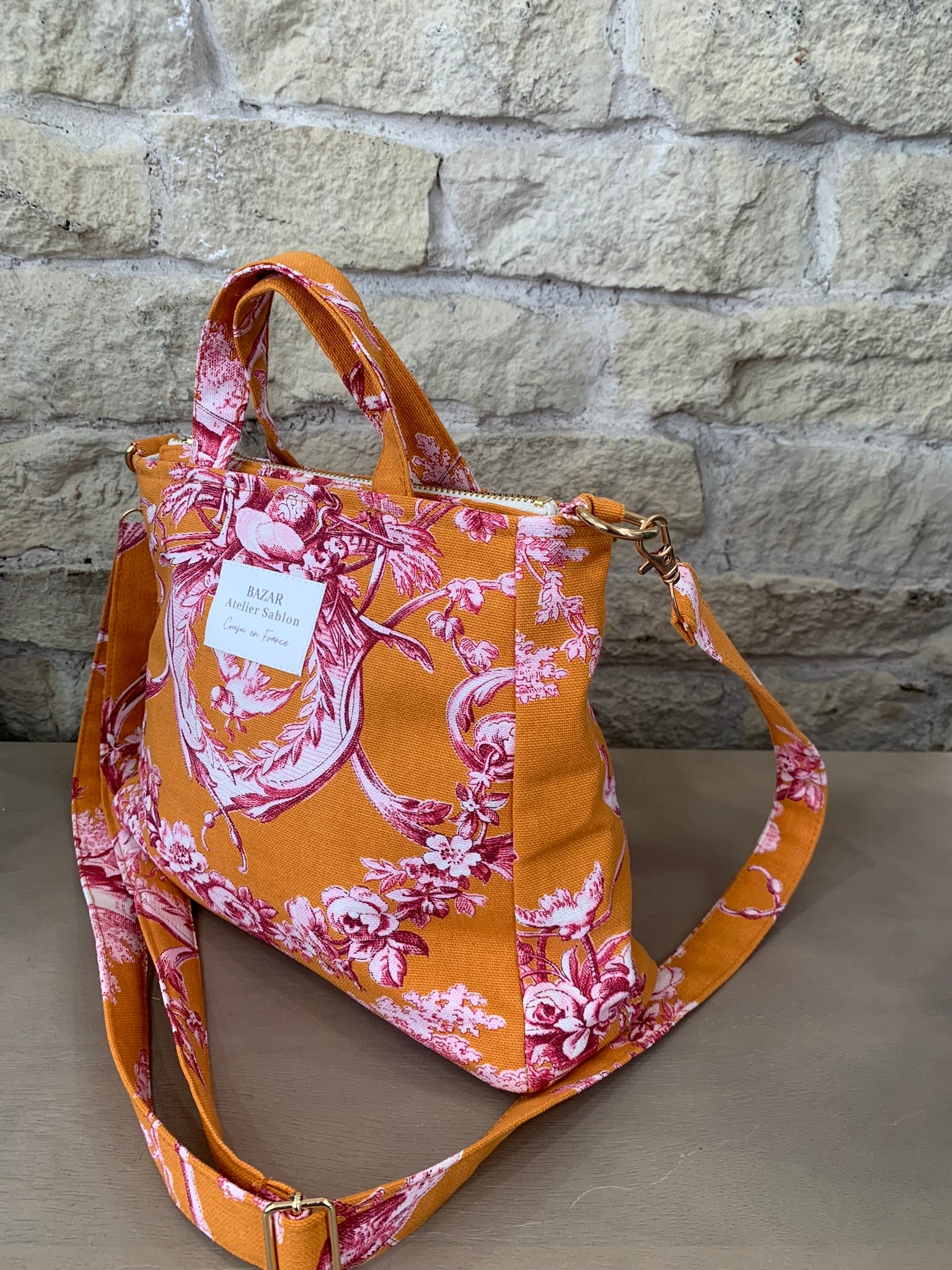 Mini Cabas - Jouy de Fruits Orange & Fuchsia – BAZAR Atelier Sablon