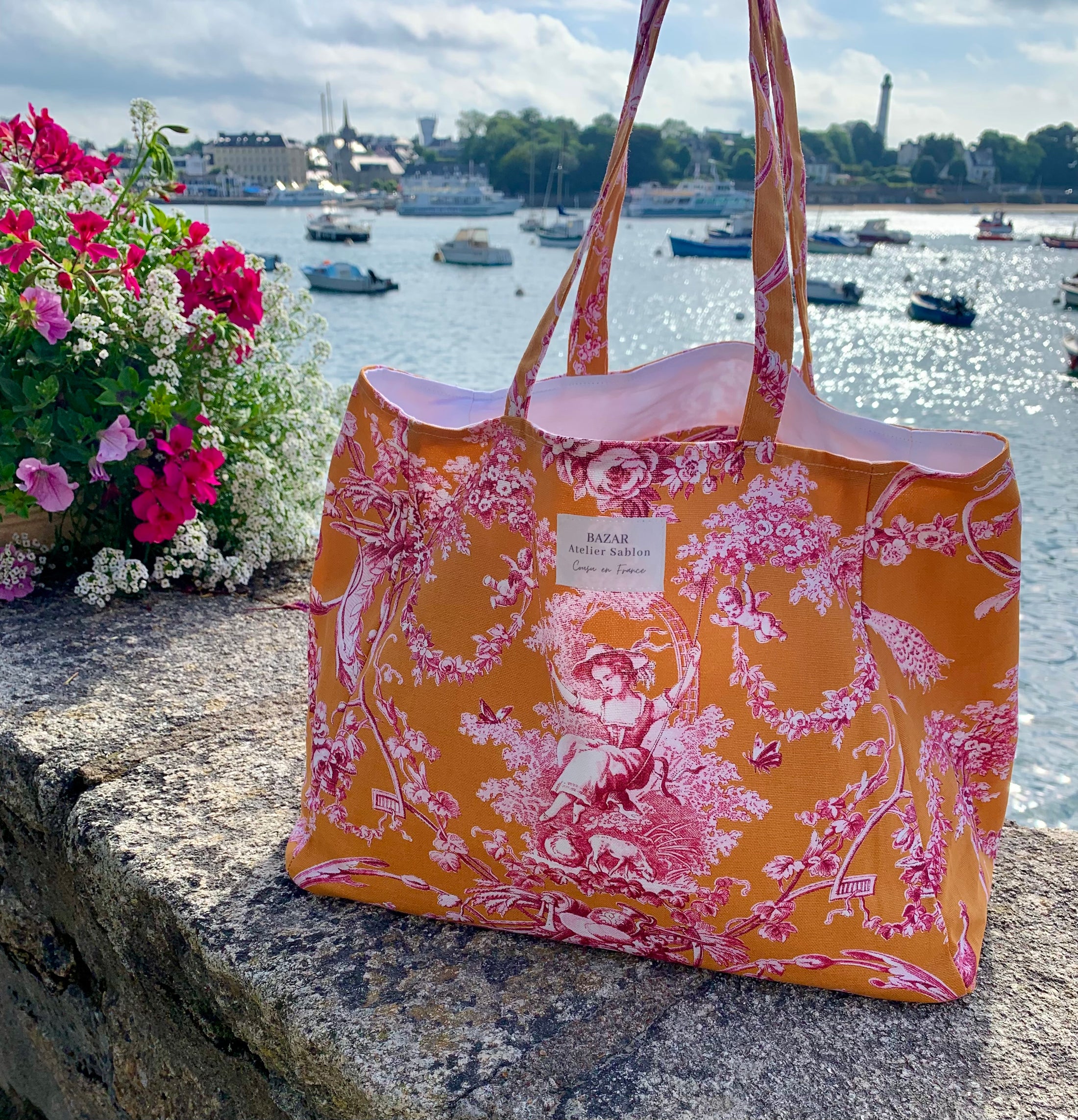 Cabas - Jouy de Fruits Orange & Fuchsia – BAZAR Atelier Sablon