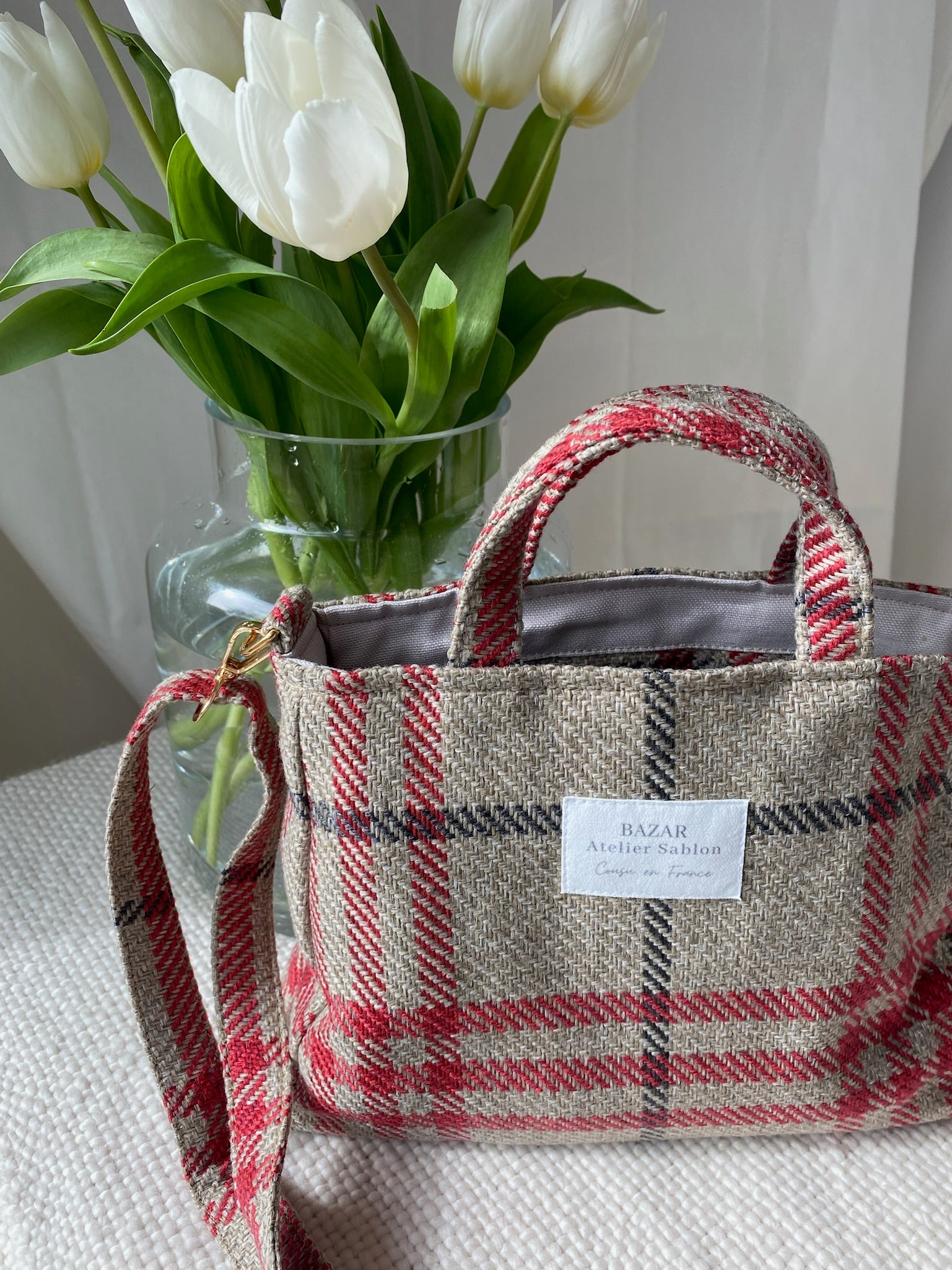 Mini Cabas - Tartan Pion Rouge – BAZAR Atelier Sablon